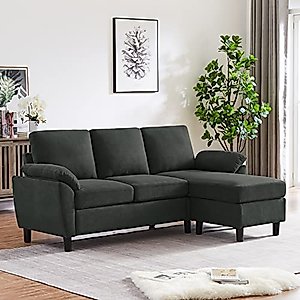 Tornama 79" Convertible Sectional Sofa, Modern Linen Fabric L Shaped Couch, 3 Seater Couches with Reversible Chaise for Living Room, Apartment and Small Spaces(Black)