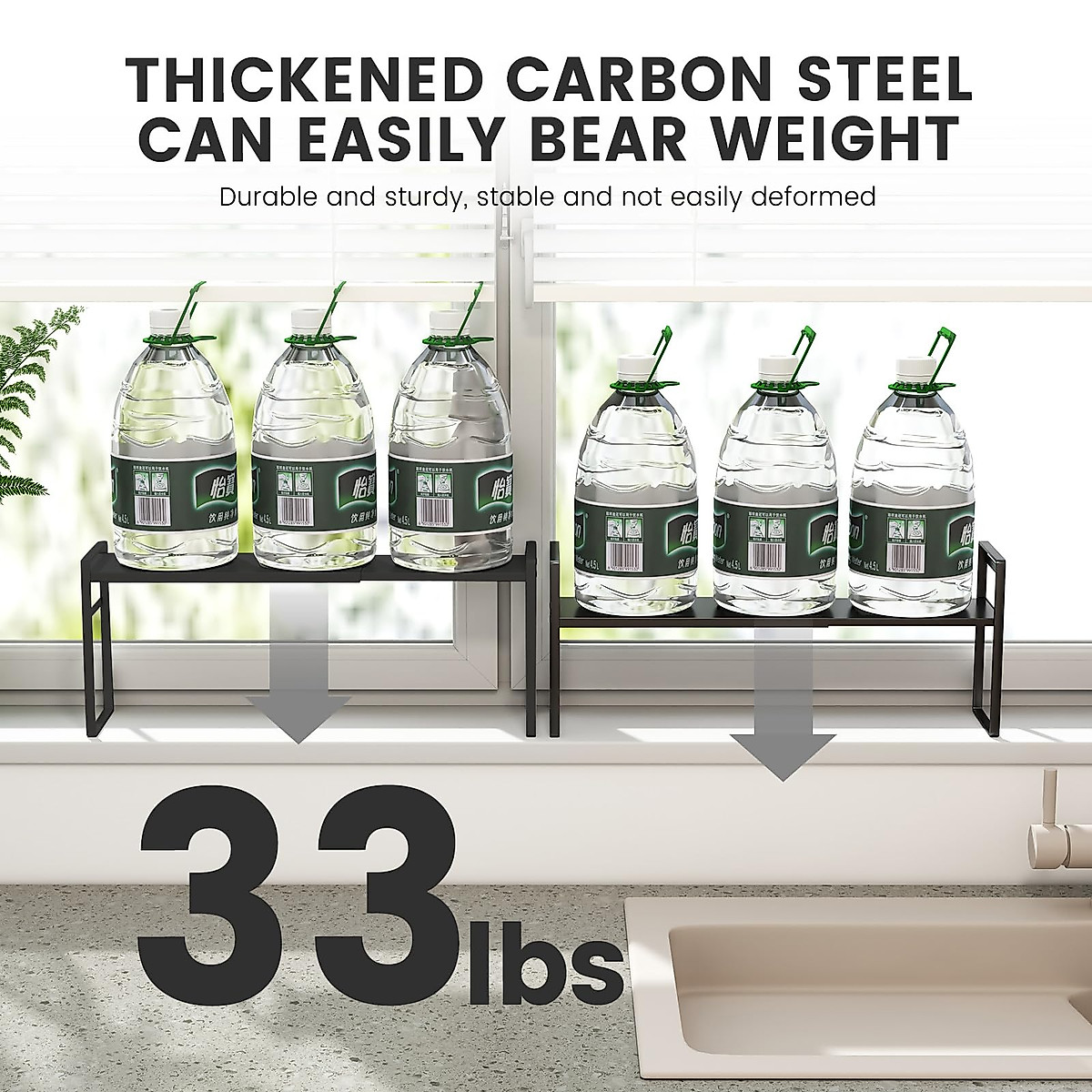 WOCHUANGSI 1pc Small Narrow Tall Shelf for Windowsill Kitchen Organizer Stackable Shelves Bathroom Sill Thin Shelves for Narrow Spaces Counter Top Racks (Black, L13.6-24.4'' * W8.3'' * H9.4'')