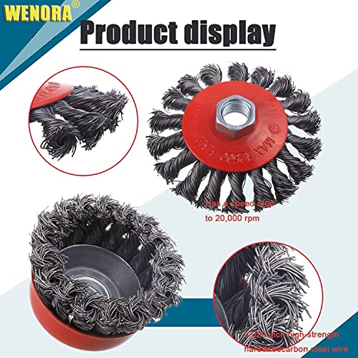 4 Pack 3&4 Inch Carbon Steel Wire Wheel Cup Brush Set, Twisted Knotted Cup Brush for Angle Grinder, 5/8 Inch-11 Threaded Arbor 0.02 Inch Carbon Steel Wire Wheel for Grinder