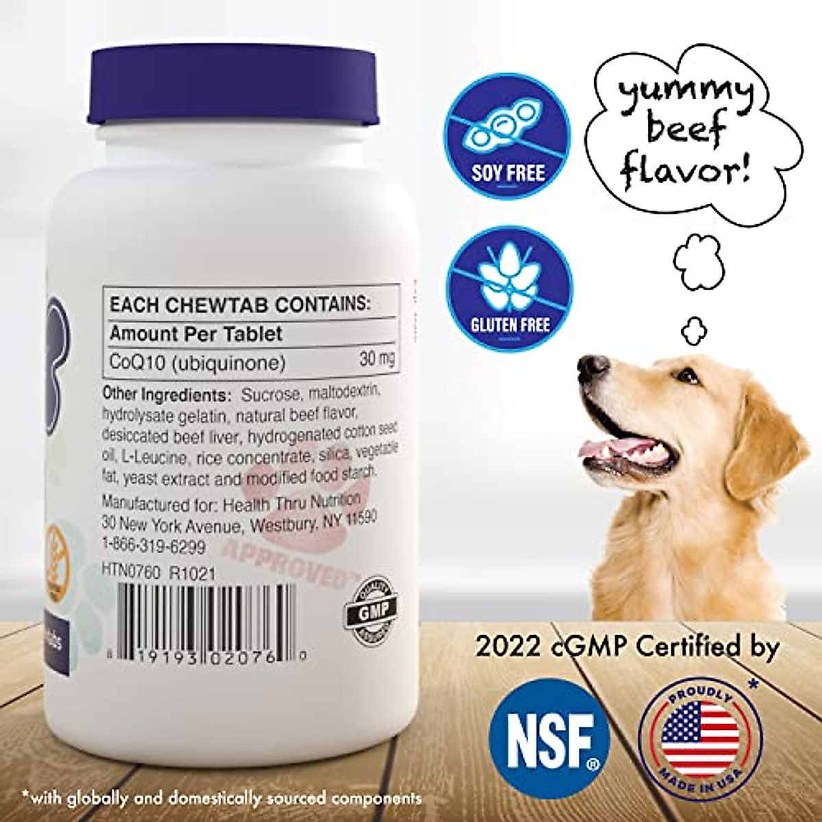 Health Thru Nutrition Dog-Vites CoQ10 for Dogs, Beef-Flavored Chewable Tablets, 30mg (Pack of 60)