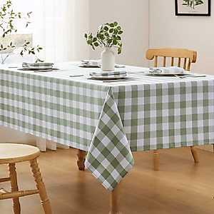 Veblandy Checkered Tablecloth Rectangle Waterproof Gingham Table Cloth Washable Buffalo Plaid Table Cover Wrinkle Free for Kitchen, Dining and Outdoor Picnic, 52 x 70 Inch, Sage Green and White