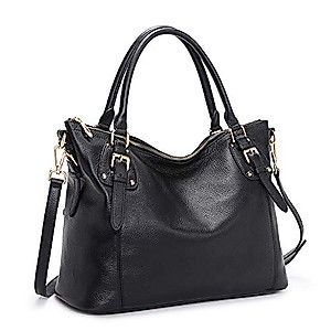 Kattee Women's Genuine Leather Handbags Shoulder Tote Organizer Top Handles Crossbody Bag Satchel Designer Purse Large Capacity (Black)