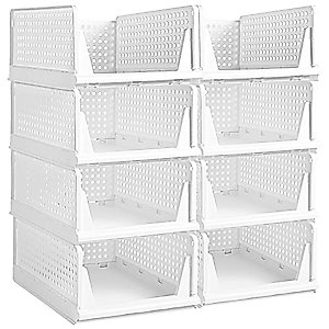 8 Pcs Stackable Storage Drawers Closet Organizers and Storage Foldable Closet Organizers Plastic Folding Box Shelves Collapsible Bin Baskets Container for Wardrobe Bathroom (White)