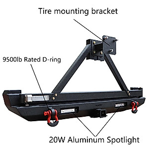 Ronghui Cherokee XJ Rear Bumper with Spare tire carrier and D-Rings Compatible with 1984-2001 Cherokee XJ