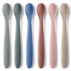 6-Piece Silicone Baby Feeding Spoons for First Stage Infant, Soft-Tip Easy on Gums I Training Spoon Self | Baby Utensils Feeding Supplies, Dishwasher Safe & Boil-proof