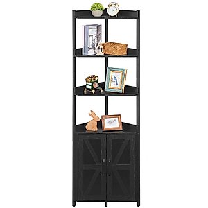 HOOBRO Corner Shelf with Storage, Tall Corner Storage Cabinet, 5-Tier Corner Bookshelf Stand,Corner Bookshelf with Protective Fence, for Living Room, Black BB78CJ01