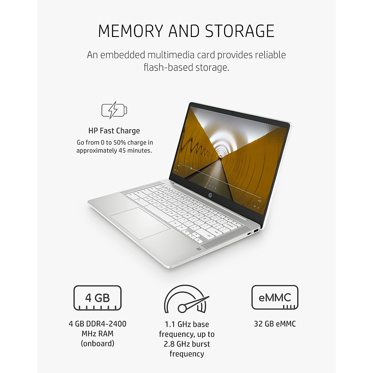 HP Chromebook 14 Laptop, Intel Celeron Processor, 4 GB RAM, 32 GB eMMC, 14” HD (1366 x 768) Touchscreen, Chrome OS, Webcam & Dual Mics, Work, Entertainment, Long Battery Life (14a-na0140nr, 2021)
