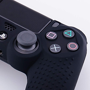 9CDeer 1 Piece of Silicone Studded Dots Protective Sleeve Case Cover Skin + 8 Thumb Grips Analog Caps + 2 dust Proof Plugs for PS4/Slim/Pro Controller, Black