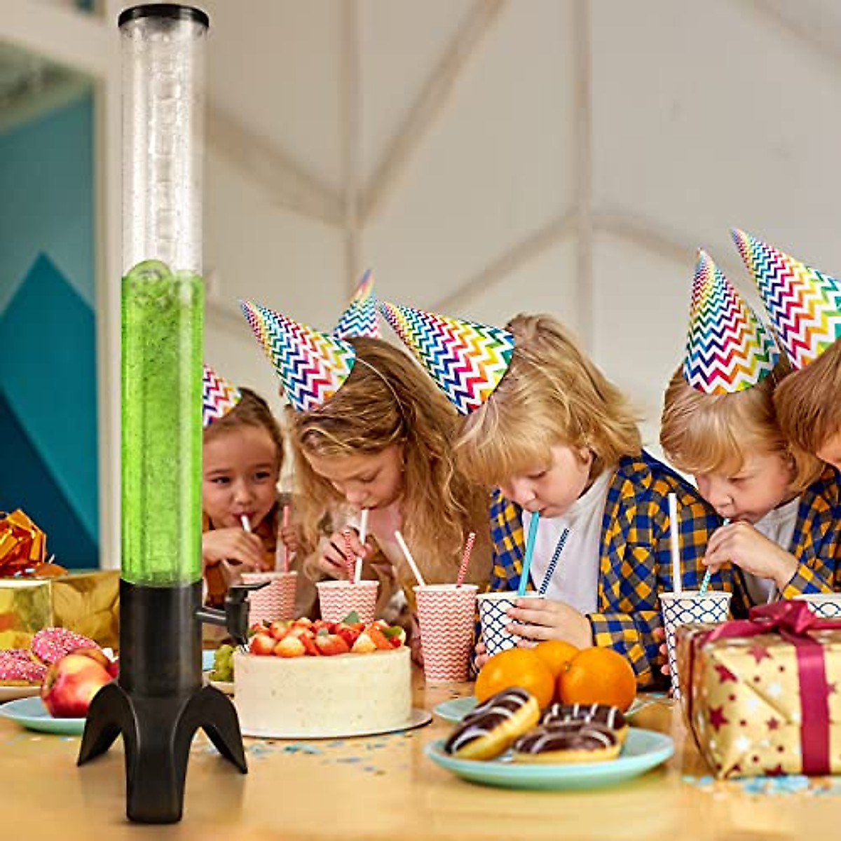 COSYOO Drink Tower, 3L Mimosa Tower Dispenser With Ice Tube and Led Light, Tabletop Beer Dispenser 3.17 Qt./100oz, Ideal for Parties Bars Pubs Restaurants