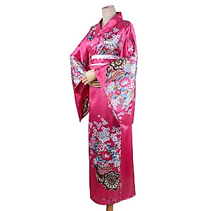 Women's Floral Print Traditional Japanese Kimono Goldfish OBI Blossom Costume Set Belt Robe