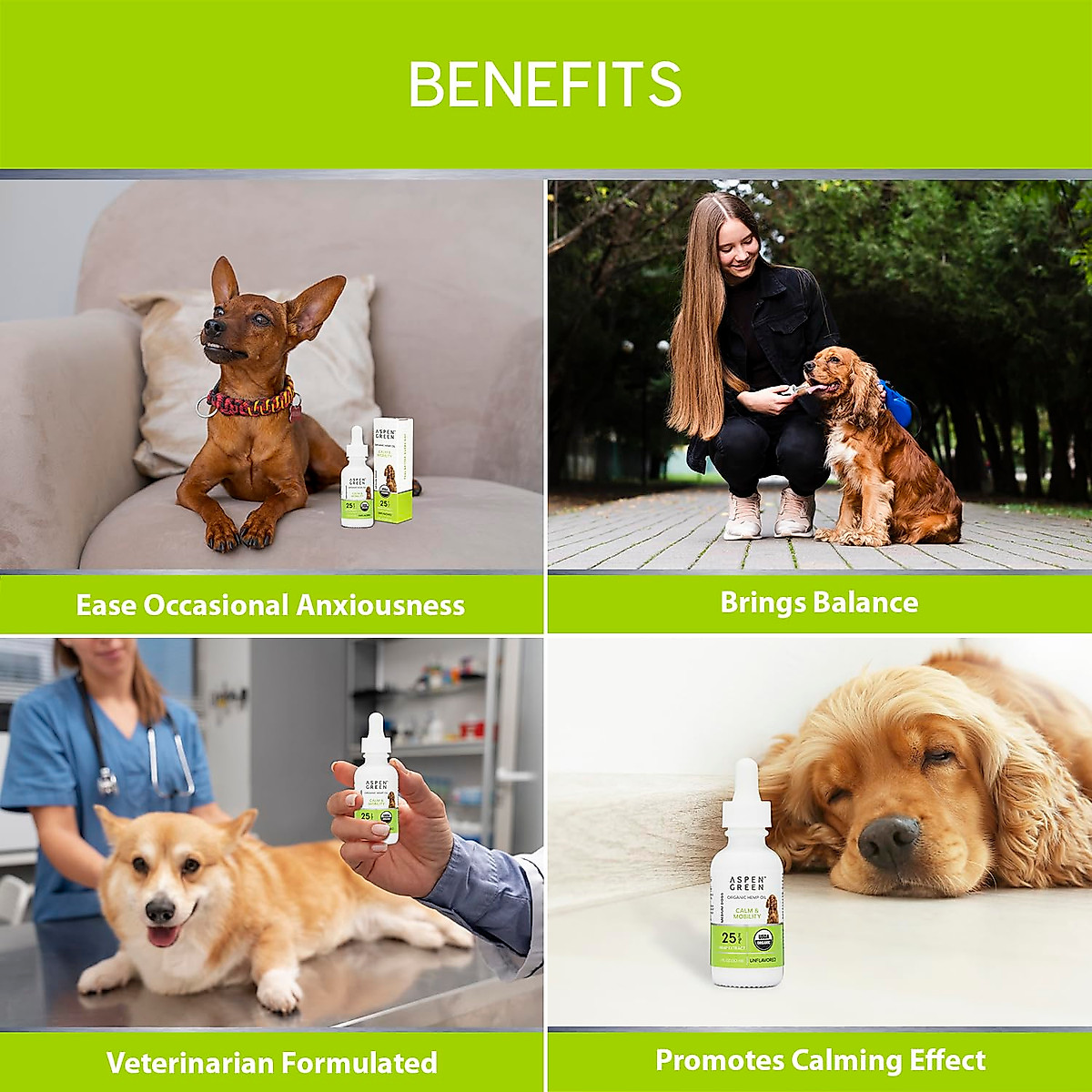 Aspen Green USDA Certified Organic Hemp Oil for Dogs & Cats - Helps with Calming and Mobility - Dog Hemp Oil Drops May Support Occasional Dog & Cat Anxiety Relief (Unflavored, for Medium Pets)