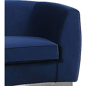Meridian Furniture Julian Collection Modern | Contemporary Velvet Upholstered Sofa with Stainless Steel Base in Polished Chrome Finish, Navy, 91.5" W x 36" D x 28" H
