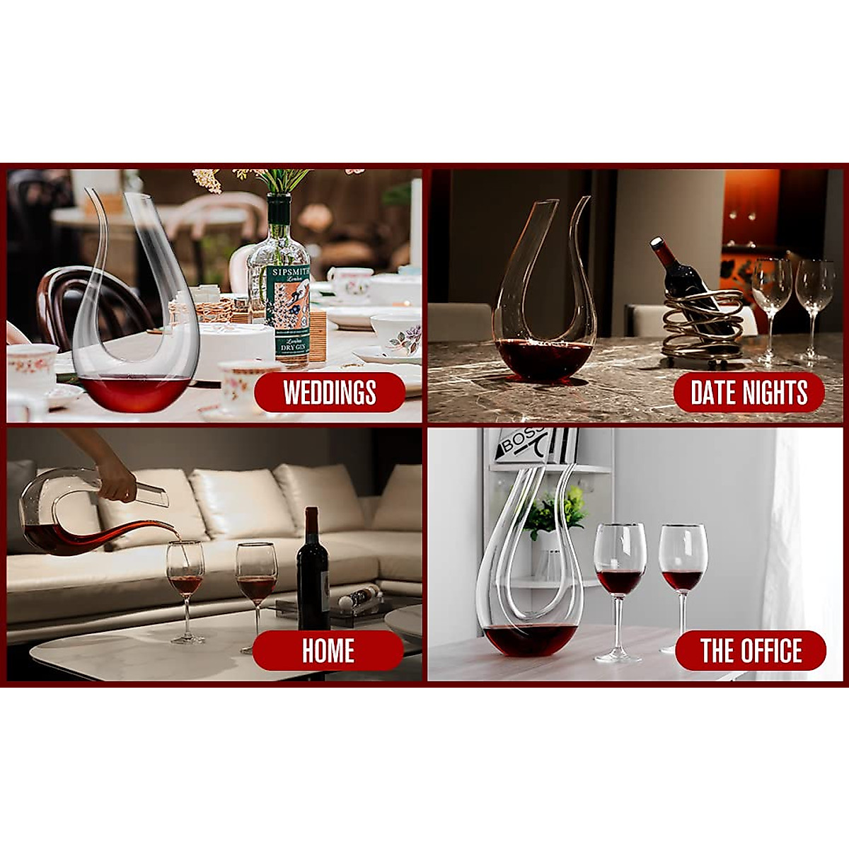 WBSEos Wine Decanter with Aerator,Crystal Glass Wine Carafe and Purifier for Home Bar 1.5L Lead-free Crystal Glass, Hand-blown red wine Decanters Carafe