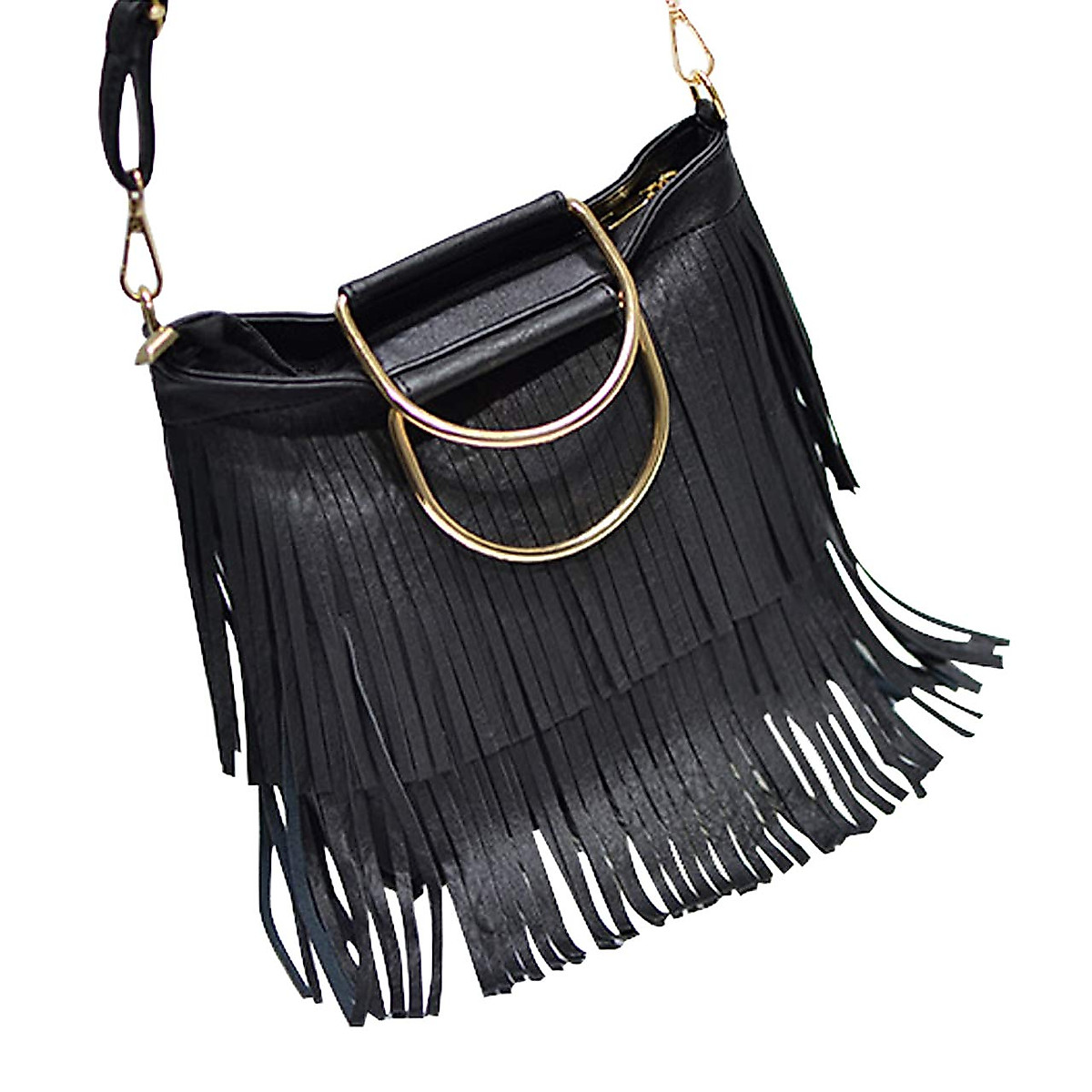 CHIC DIARY Women's Crossbody Bag Leather Tassel Shoulder Handbag Clutch Purse (Black)