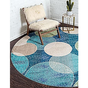 Unique Loom Chromatic Collection Modern Bokeh & Vibrant Abstract Area Rug for Any Home Décor, 8' 0" x 8' 0", Navy Blue/Beige