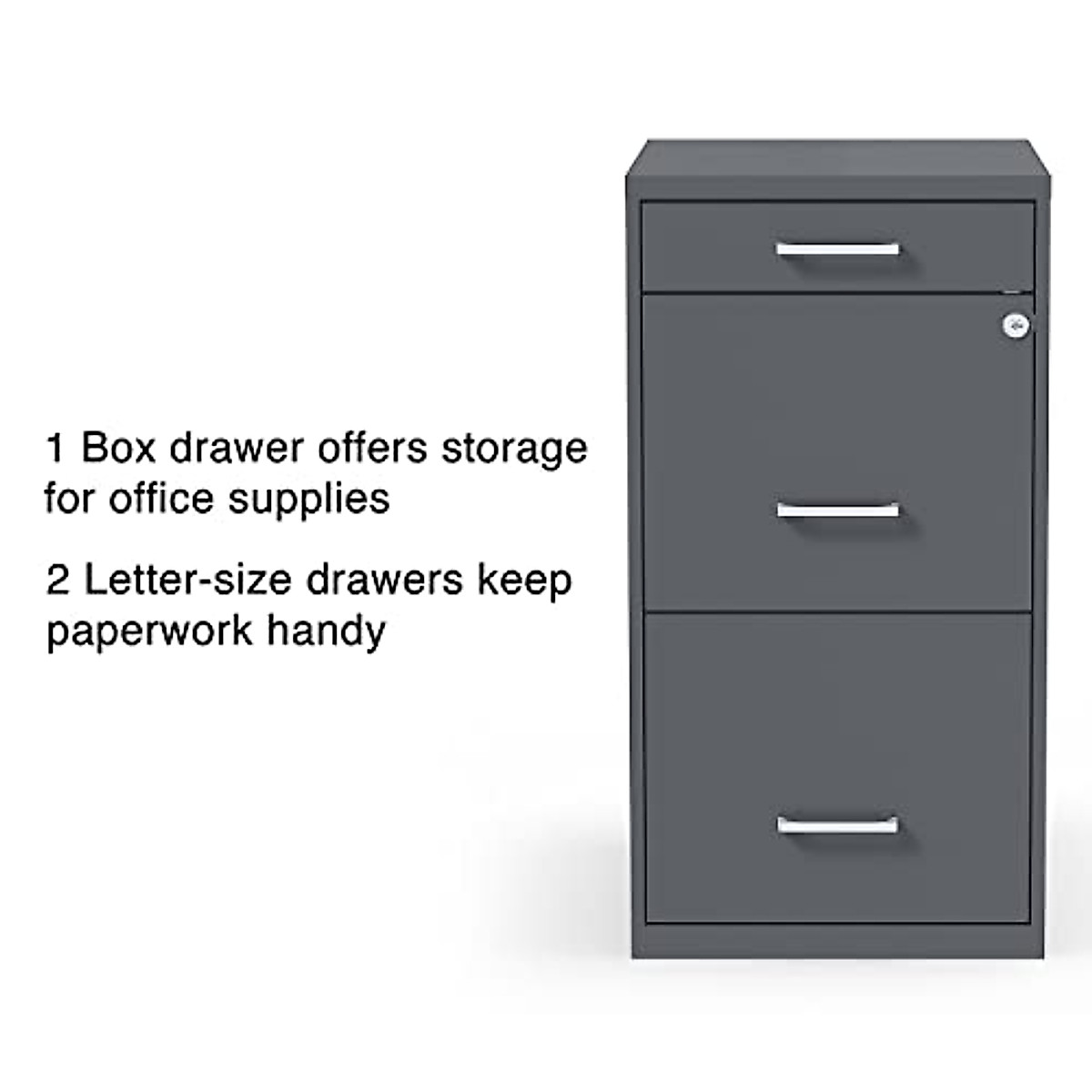 Staples 3-Drawer Vertical File Cabinet, Locking, Letter, Charcoal, 18"D (18606)