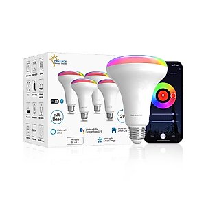 ORALUCE Smart BR30 Bulb, LED Flood Light Bulbs, Works with Alexa Google Assistant, 12W 100W Equivalent, 1280 Lumens, RGBCW 2700-6500K Color Changing Recessed Light Bulbs for Cans, E26 Base, 4 Pack