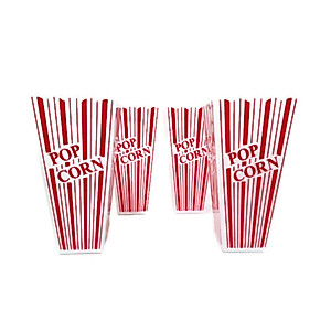 Popcorn Containers, Plastic Red & White Classic Movie Popcorn Containers, by Playscene (4, Red & White)