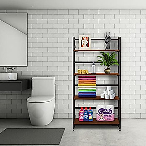 Halter 4-Tier Industrial Bookshelf Standing Shelving Unit Folding Book Shelf Organizer Wood Bookshelf Shelves for Living Room Office or Bedroom 2 Pack Brown