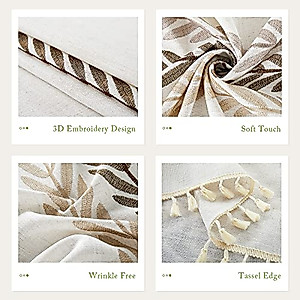 QIANQUHUI Embroidered Tablecloth for Dining Table,Dust Proof Spillproof Soil Resistant Cotton Linen Rectangle Table Cloths (Coffee Wheat, Rectangle/Oblong, 55'x120'', 10-12 Seats)