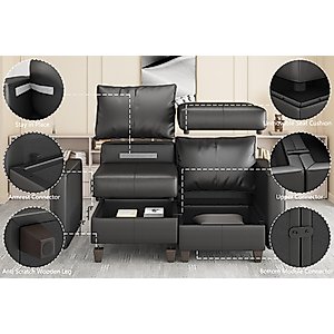 EASE MOOSE Modular Sectional Couch with Storage Seats, 4 Seat Faux Leather Convertible Modular Sofa Sectional Sofa Couch with Reversible Chaises for Small Spaces