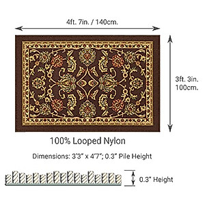 Well Woven Non-Slip Rubber Back 18" x 31" Doormat Rug Timeless Oriental Brown Traditional Classic Sarouk Thin Pile Machine Washable Indoor Outdoor Kitchen Hallway Entry