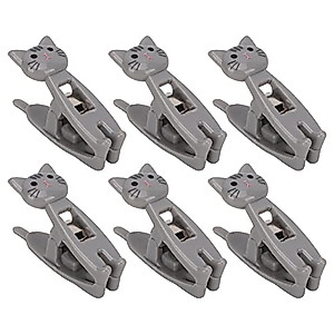 Cat Design Chip Clips, 6pcs Plastic Chip Bag Clip Kitchen Clips Multifunctional Small Clips for Bread Bag, Potato Chip Bag Clothesline Clip(Grey)