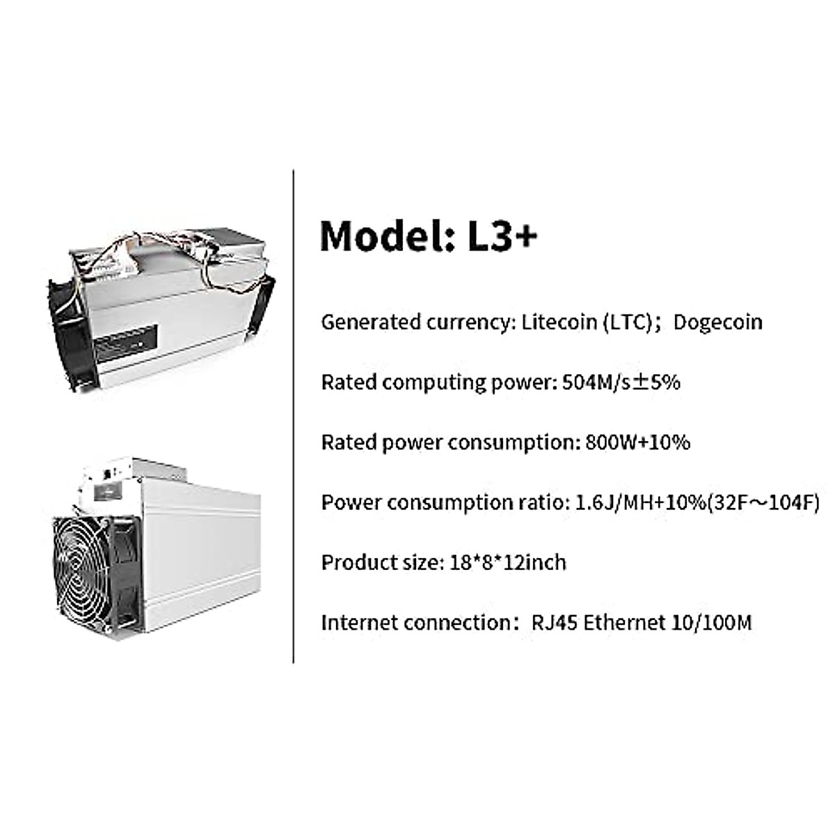 Unistar Miner AntMiner Scrypt L3+ for Litecoin and Dogecoin 504MH/s 1.6W/MH ASIC Miner, The Fastest Arrival is 2-5 Days, FBA Shipping