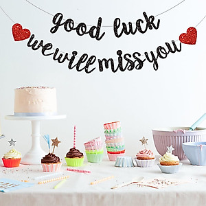 BEISHIDA Black Good Luck We Will Miss You Banner,Pre-Strung Glitter Retirement Party Sign Garland,Going Away Farewell Party Decorations, Graduation Party Supplies (No DIY）