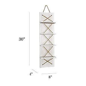 Elegant Designs HG1019-WWH Positano Nautical Rope 4 Bottle Vertical Wall Mounted Wood Wine Rack, White Wash