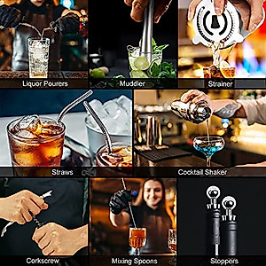 Cocktail Shaker Set Bartender Kit - 17 Pcs Bar Set with Bamboo Stand, Premium Stainless Steel Bar Tool Set, Home Bar Martini Shaker Set for Drinking Lovers