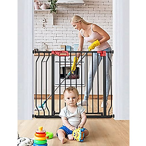 Syvio Baby Gate for Stairs and Door Ways, Dog Gates for The House 29" to 39" with Auto-Close, Pet Gate for Indoor with Wall Protectors and Extenders, No Drilling (Black)