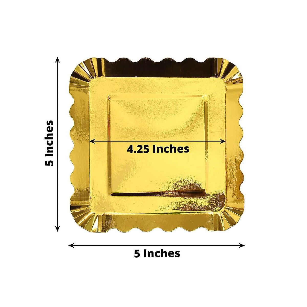 Efavormart 50 Pack | 5" Gold Foil Scalloped Rim Dessert Paper Plates, Disposable Square Appetizer Plates