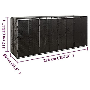 INLIFE Quardruple Wheelie Bin Shed,Poly Rattan Garbage Can Shed Outdoor Garbage Can Enclosure for Garden,Patio,Backyard Outdoor Trash Can Garbage Can Shed Black 107.9"x31.5"x46.1"