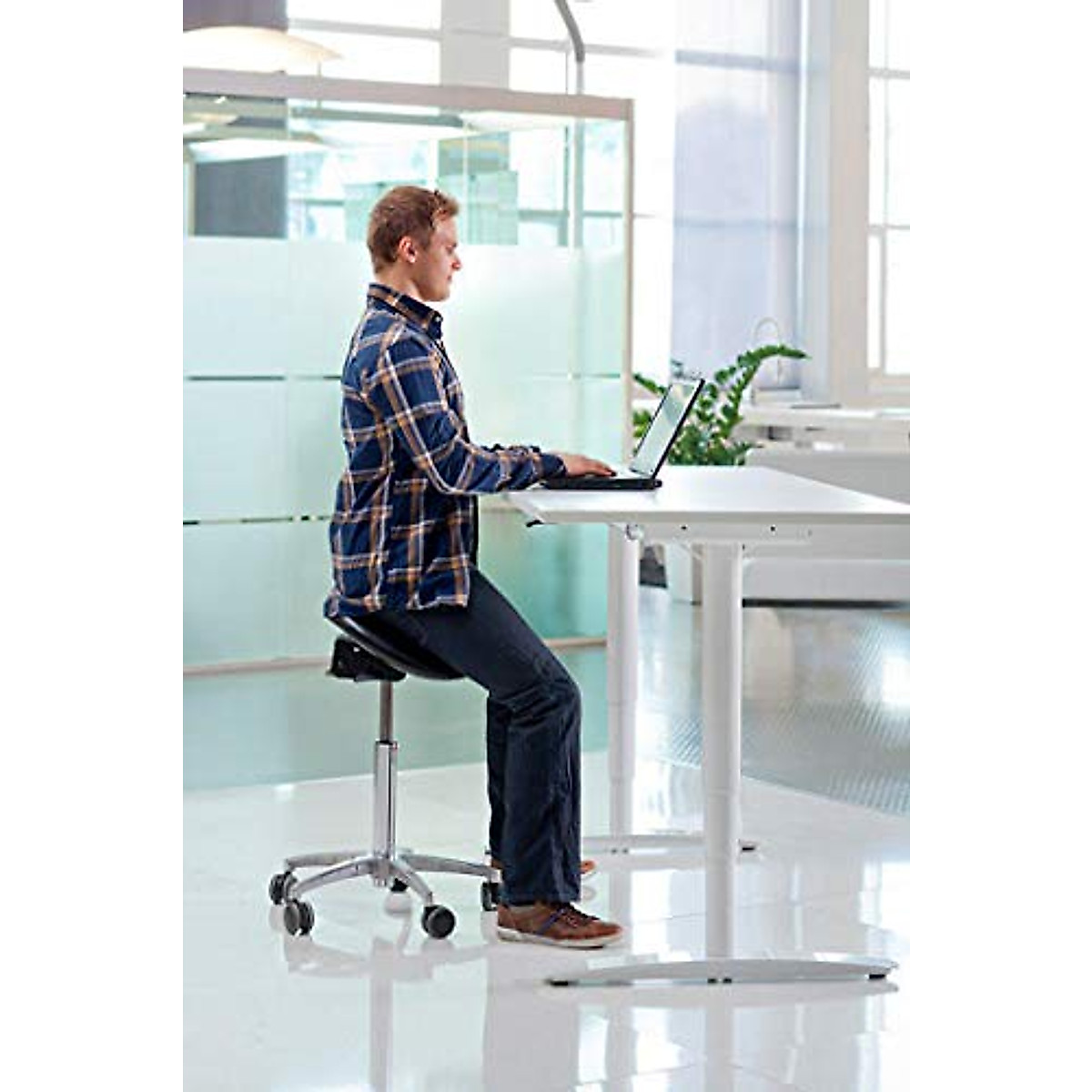 2xhome - Ergonomic Backless Rolling Saddle Stool Office Chair with Adjustable Height and Tilt, Black