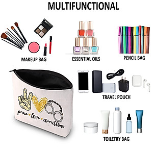 G2TUP Police Officer Gift Peace Love Corrections Makeup Bag Correctional Officer Cosmetic Bag New Police Officer Graduation Gift Zipper Travel Bag (Peace Love Corrections White Bag)