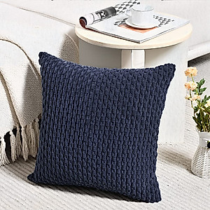 Fancy Homi 2 Packs Navy Blue Decorative Throw Pillow Covers 18x18 Inch for Couch Bed Sofa, Modern Farmhouse Boho Home Decor, Soft Cute Plush Corduroy Cushion Case 45x45 CM