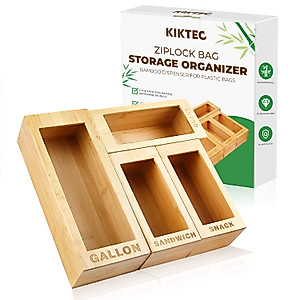 Ziplock Bag Storage Organizer For Kitchen Drawer - This Storage Dispenser for Drawer - ZipLock Bag Container Organizer in 4 Sizes, Gallon, Snack, Quart and Sandwich