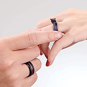SHELOVES Black Plated Couples Women Purple Wedding Rings Sets His and Hers Men Tungsten Wedding Band 9+8