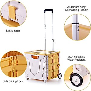 Foldable Utility Cart,Portable Folding Cart Tools Carrier with Telescopic Handle Heavy Duty Shopping Cart with 360degree Rolling Swivel Wheels for Travel
