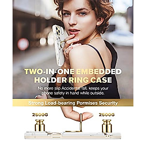 GVIEWIN for iPhone 13 Pro Max Case 6.7 Inch 2021, Built-in 360° Rotatable Ring Stand, Durable Marble Ultra Slim Glossy Hard Shockproof Kickstand Phone Holder Protective Case Cover (White/Gold)