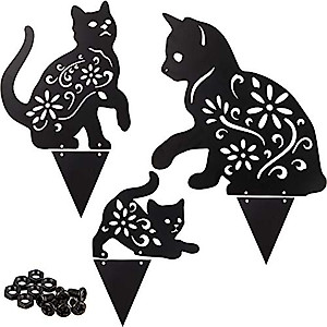 3 Pieces Black Cat Decorative Garden Stakes Metal Cute Cat Garden Decorative Silhouette Animal Outdoor Statues for Cat Lovers Yard Garden Lawn Decorations