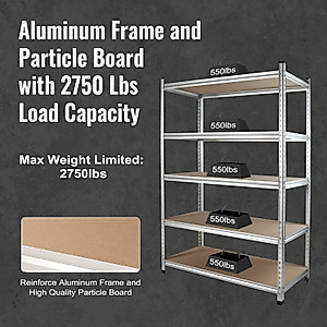 WORKPRO 5-Tier Storage Shelving Unit, 48”W x 24”D x 72”H, Adjustable Storage Rack Heavy Duty Aluminum Alloy Shelf, 2750 lbs Load Capacity (Total), for Garage, Kitchen, Bathroom, Warehouse, Pack of 2