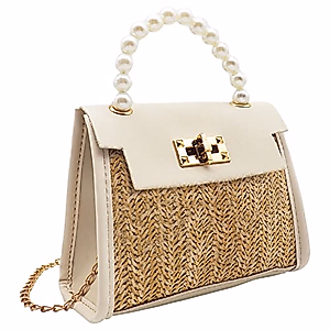 Anopo Straw Beach Tote Shoulder Bag Woven Handmade Splice Travel BOHO Bags Summer Bohemian Handbag Purse for Women Casual Holiday Travel Daily Pearl