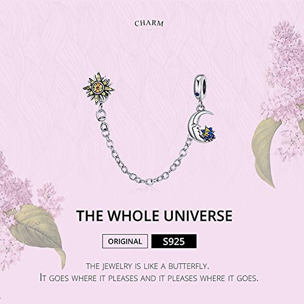 Clip Lock Spacer Stopper Charm Bead Love Heart Charm Bracelets for Women 925 Sterling Silver Safety Chain Charms for Pandora Bracelets(Sunflower Safety Chain)