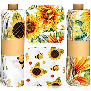 50 Pcs Reusable Paper Towels Paperless Towels Reusable Cotton Cloths Reusable Toilet Paper Absorbent Washable Paper Towels with Roll Kitchen Dishcloth for Kitchen Paperless Dishcloths (Sunflower)