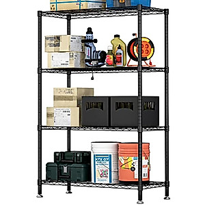SUOERNUO Wire Shelving Unit 4 Shelf Metal Organizer Wire Rack Large Garage Storage Shelves Heavy Duty Adjustable Unit Rack Utility for Kitchen Bathroom (35.4Lx17.7Wx54.1H) Black