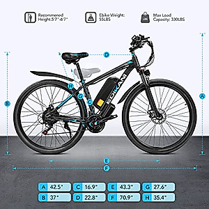 EXRBYKO 29” Electric Bike for Adults with 750W Brushless Motor 48V 15AH 720WH Battery, Up to 65 Miles 32MPH Mountain Ebike with 21-Speed Gears, IP7 Waterproof Electric Bicycle E Bike for Commuter