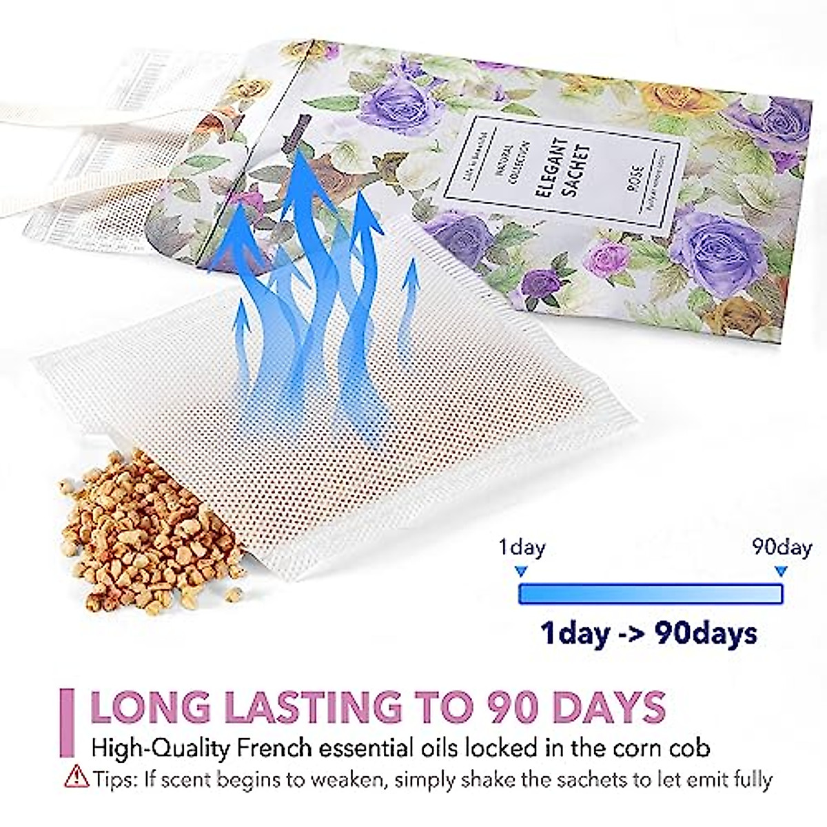 Telanshare 4 Packs(Rose+Jasmine) Mite/Moth Repellent Bag for Drawer & Closet, Natural Sachet Bag, 90 Days Extended Protection