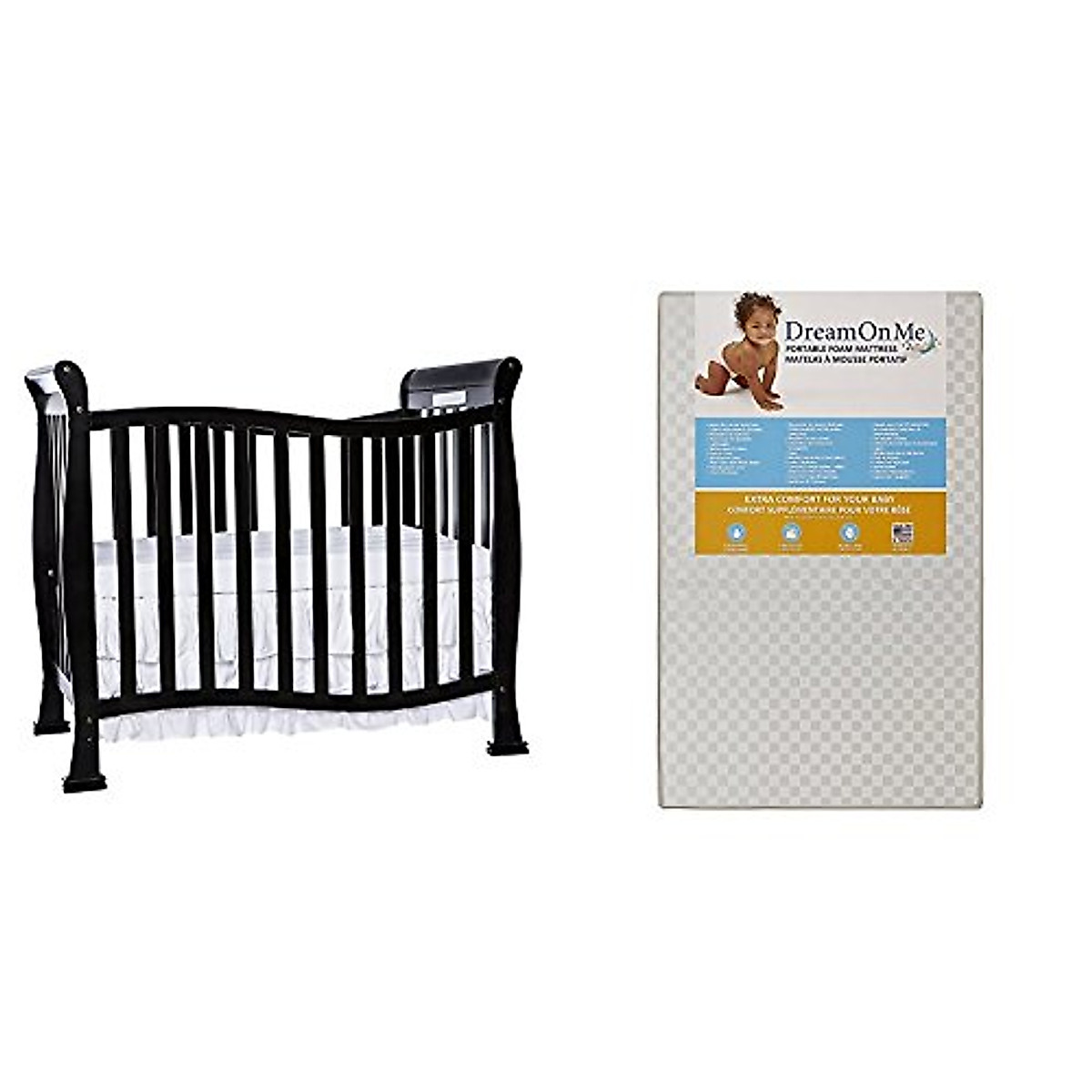 Dream On Me Violet 4 in 1 Convertible Mini Crib with Dream On Me 3 Portable Crib Mattress, White